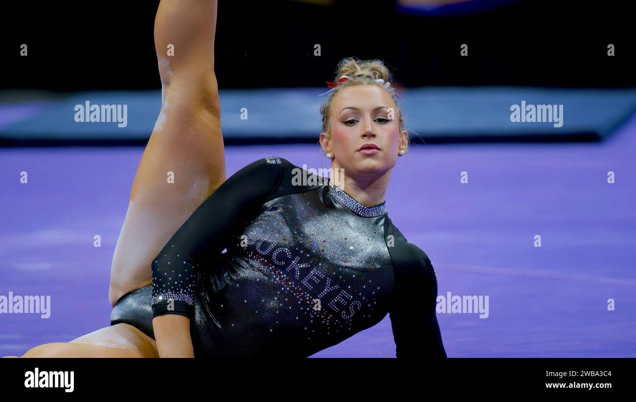 Ohio State graduate student Ella Hodges performs a floor routine during ...