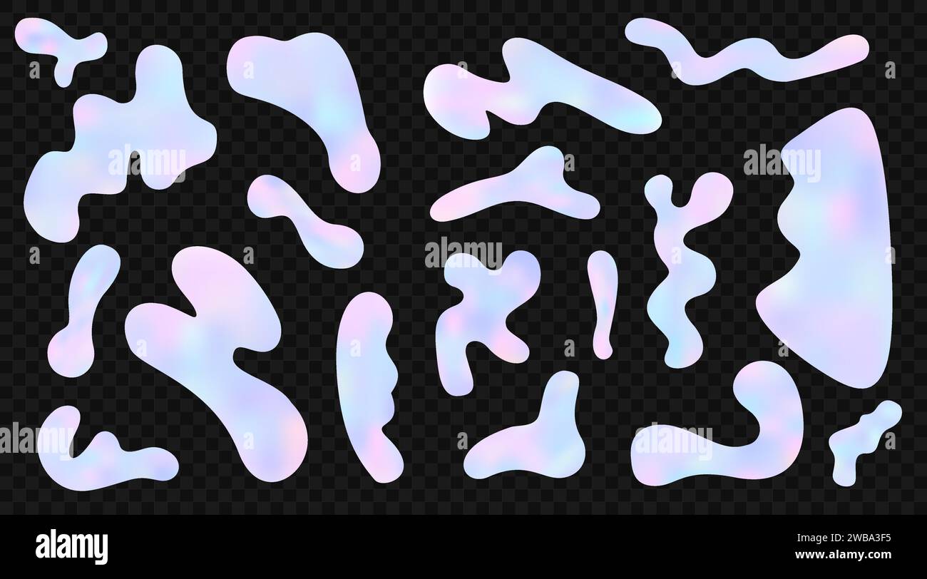 Set of vector holographic freeforms. Design elements. Silver gradient ...