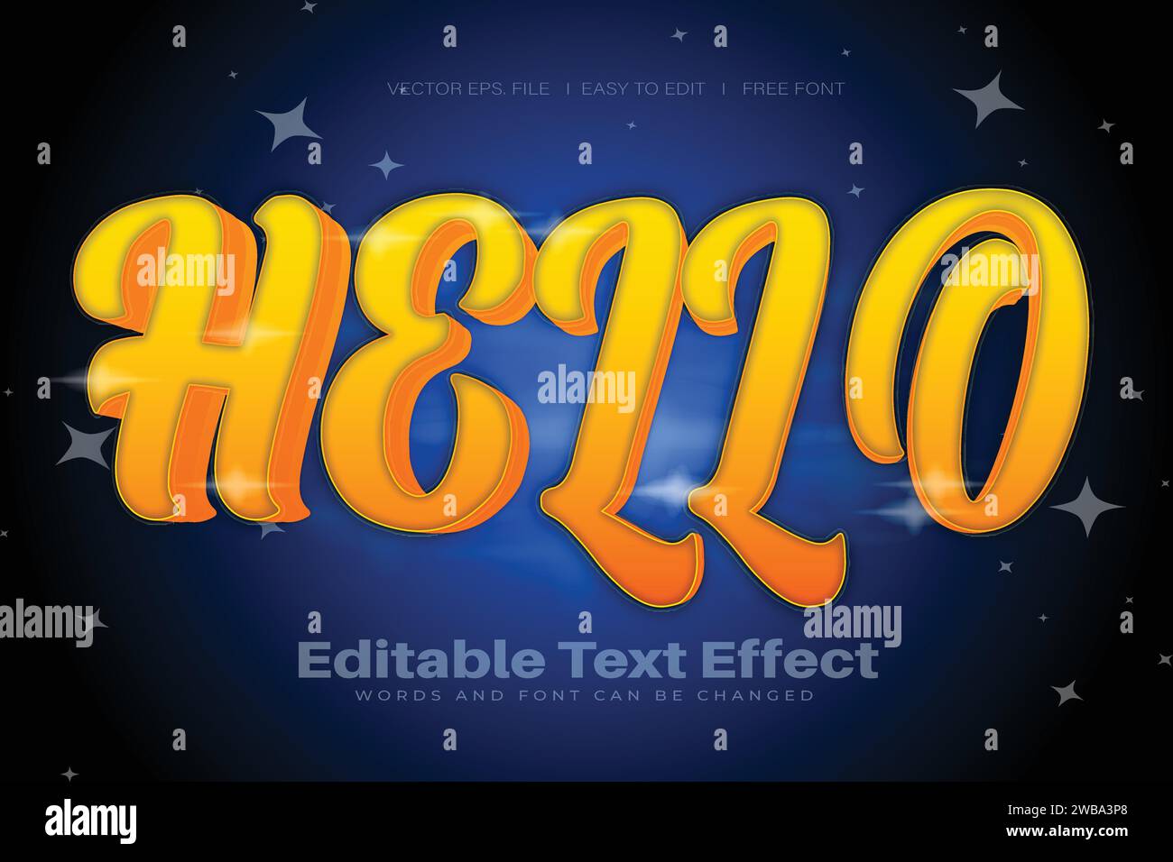 Vector Hello 3d text effect 100 editable eps file word and font can be ...