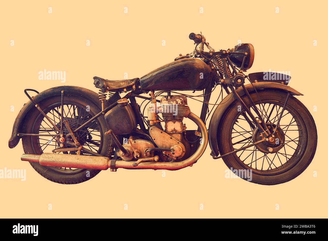 Sepia toned side view image of an English vintage motorcycle Stock ...