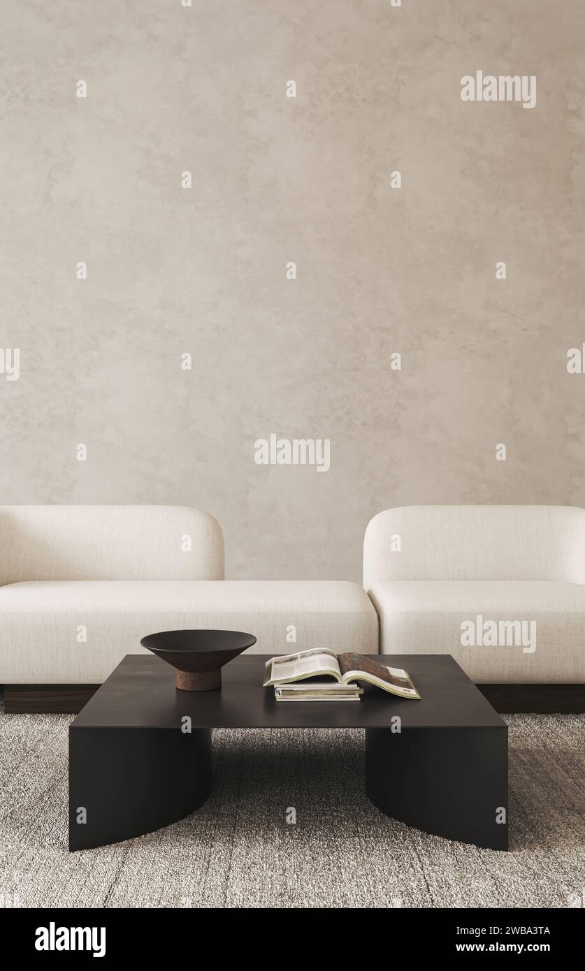 Modern simplistic living room with textured fabric sofa and contrasting ...