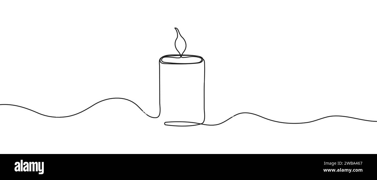 Burning candle vector continuous style. Symbol of grief, loss of a ...