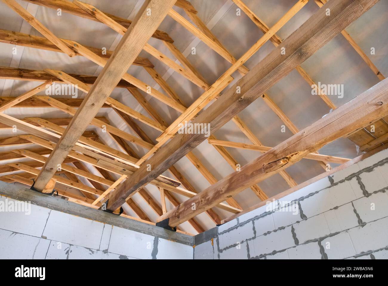 Wood planks s for walls and beams in the construction of a new ...