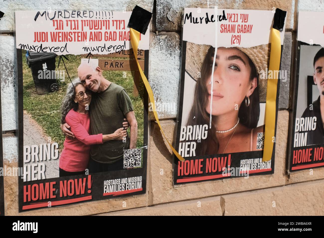 Tel Aviv, Israel. 9th Jan, 2024. Posters bearing photos of hostages and ...