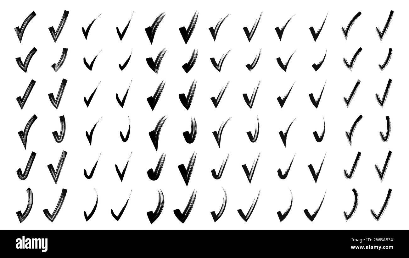 Brush hand drawn painted checkmarks set collection. Collection of hand ...