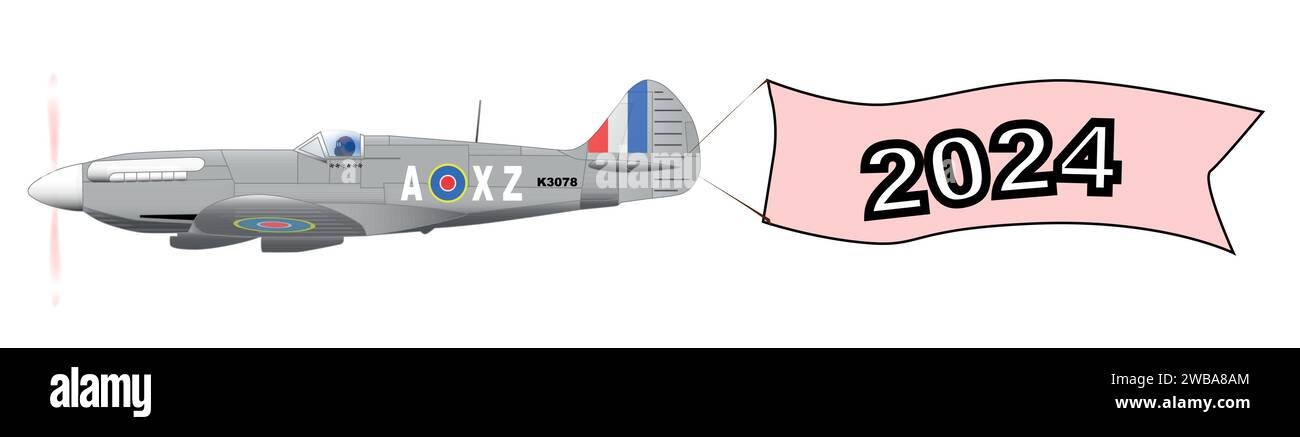 Fighter plane towing a banner with a 2024 date message Stock Vector ...