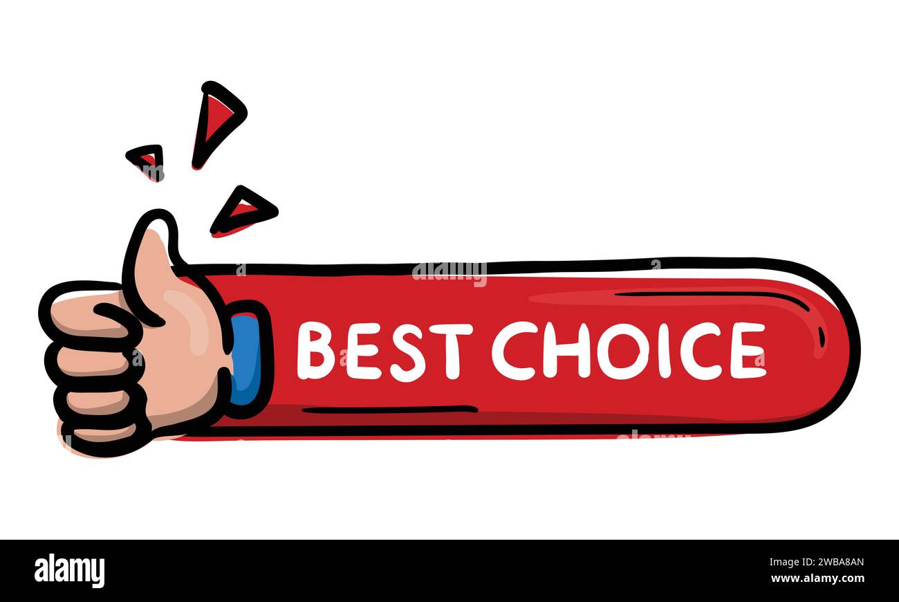 Bright vector label, doodle hand drawn illustration with thumbs up icon ...