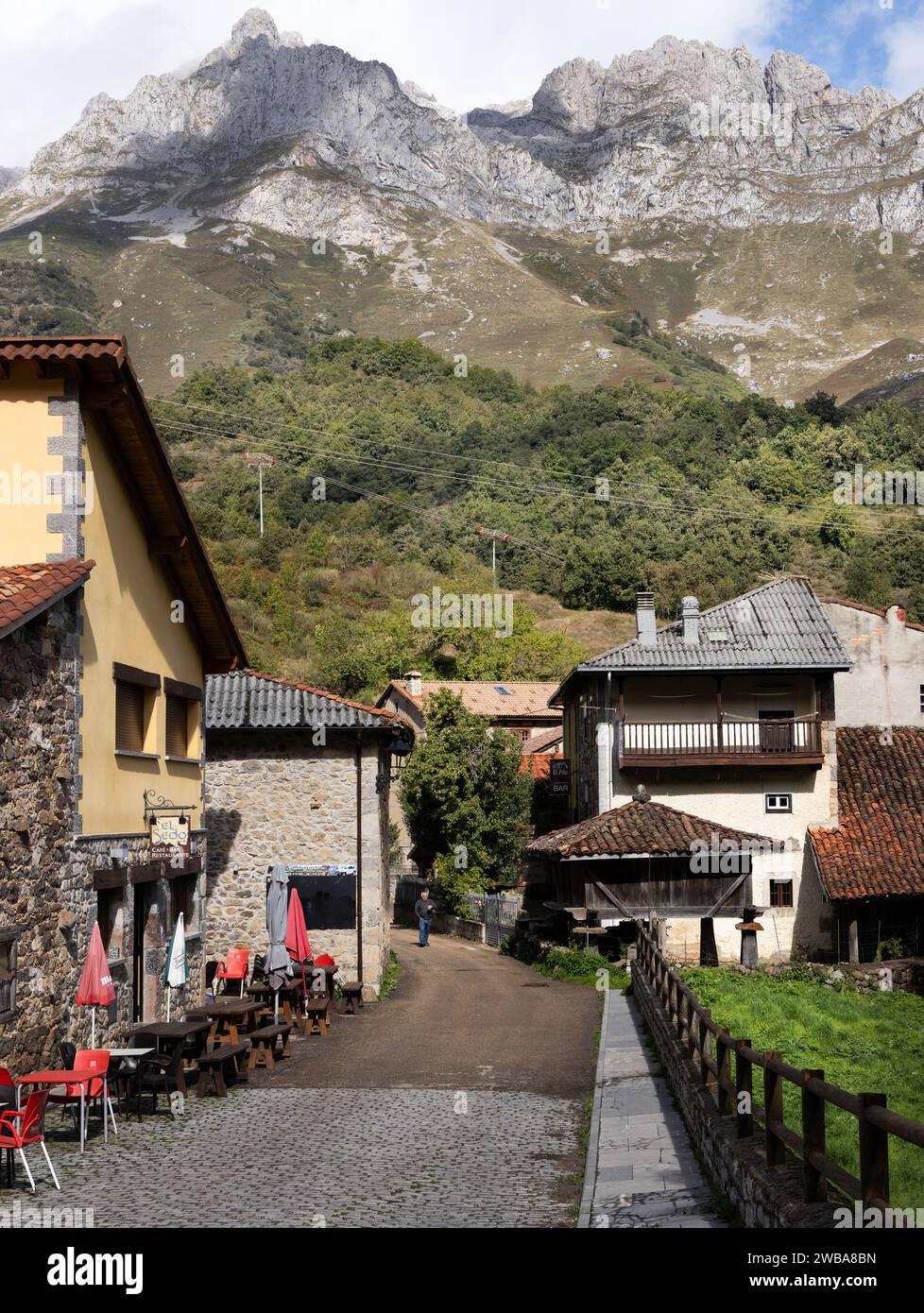 View of village and Horreos grain store old style granaries Built on ...
