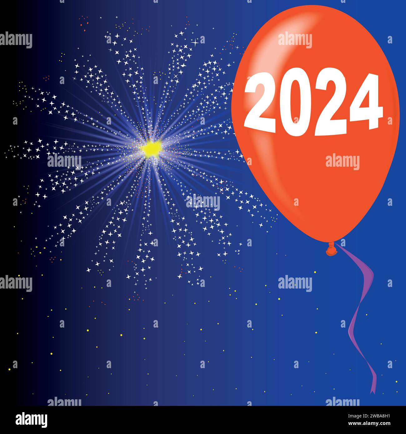 A flyaway red balloon with a skyrocket explosion with fallout and the ...