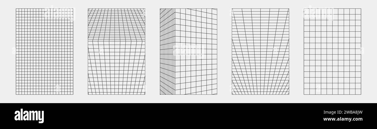 Abstract wireframes, cyberpunk elements and perspective black grids and ...
