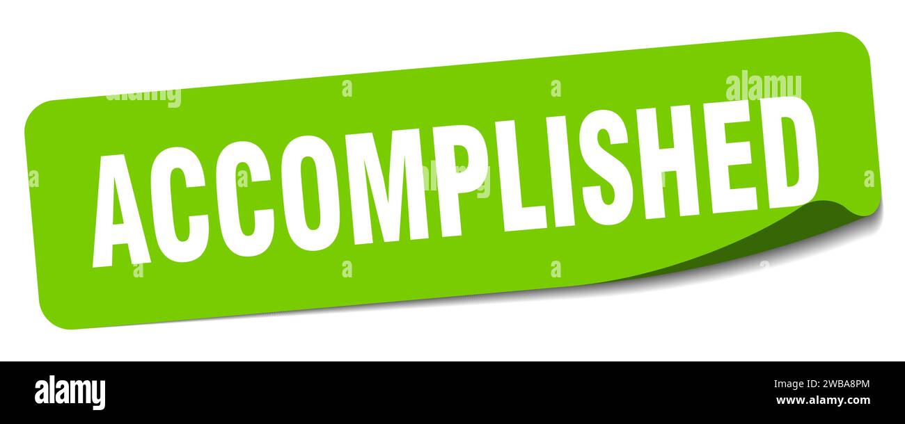 accomplished sticker. accomplished rectangular label isolated on white ...