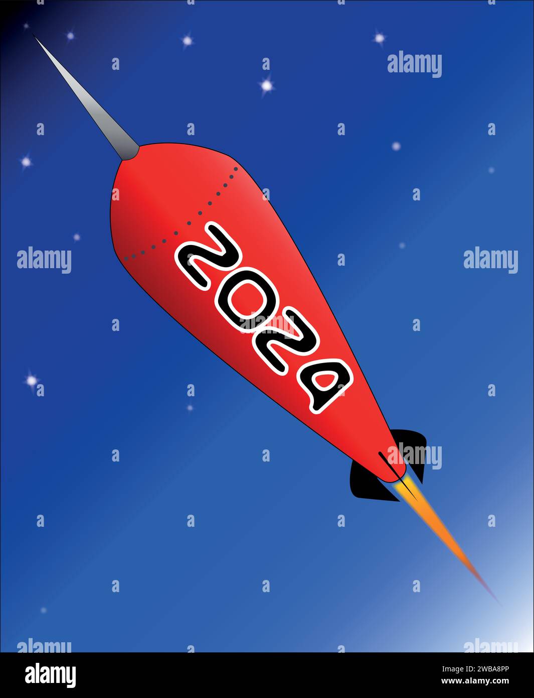A fun red retro rocket ship with the message 2024 Stock Vector Image ...
