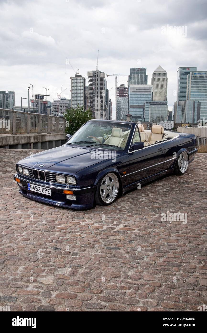 BMW E30 3 Series convertible, lowered, with square light conversion and ...