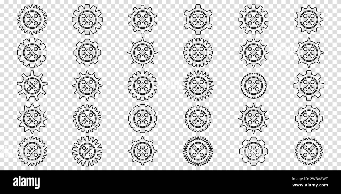 Simple Gear wheel collection. Cogwheel. Gears icon outline set. Setting ...