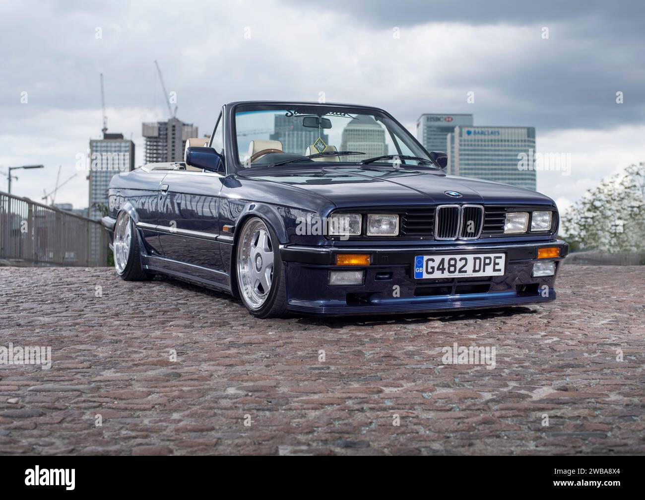 BMW E30 3 Series convertible, lowered, with square light conversion and ...