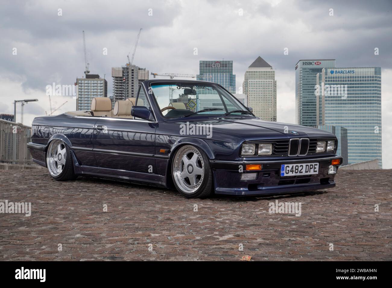 BMW E30 3 Series convertible, lowered, with square light conversion and ...