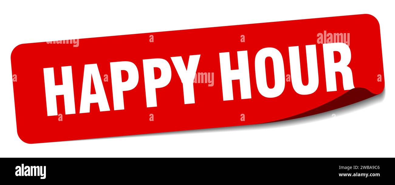 happy hour sticker. happy hour rectangular label isolated on white ...