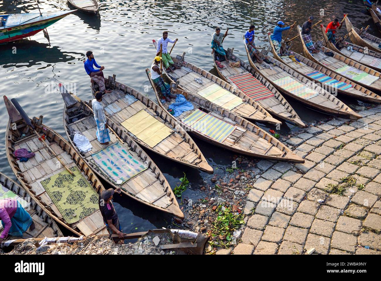 Open wooden ferry boats on the Buriganga River in Dhaka Bangladesh Stock Photo - Alamy