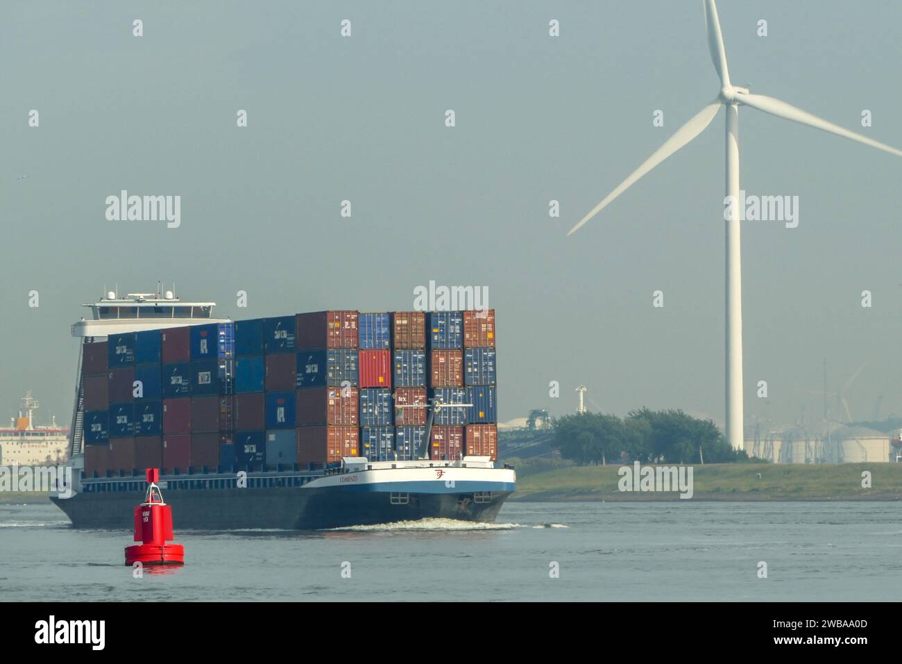 Rotterdam, Netherlands - May 28 2017: Inland container vessel Comienzo ...
