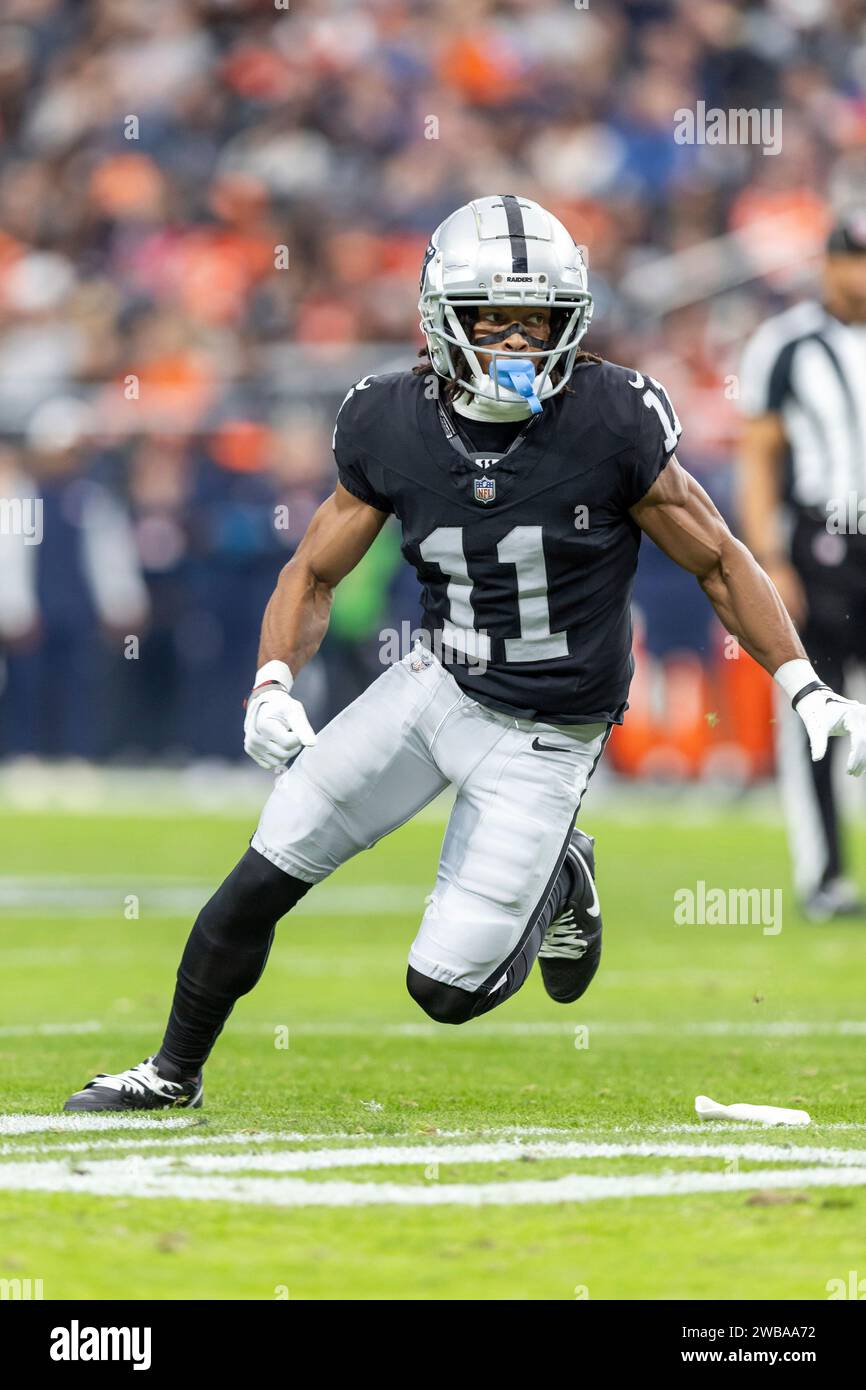 Las Vegas Raiders wide receiver Tre Tucker (11) runs a route against ...