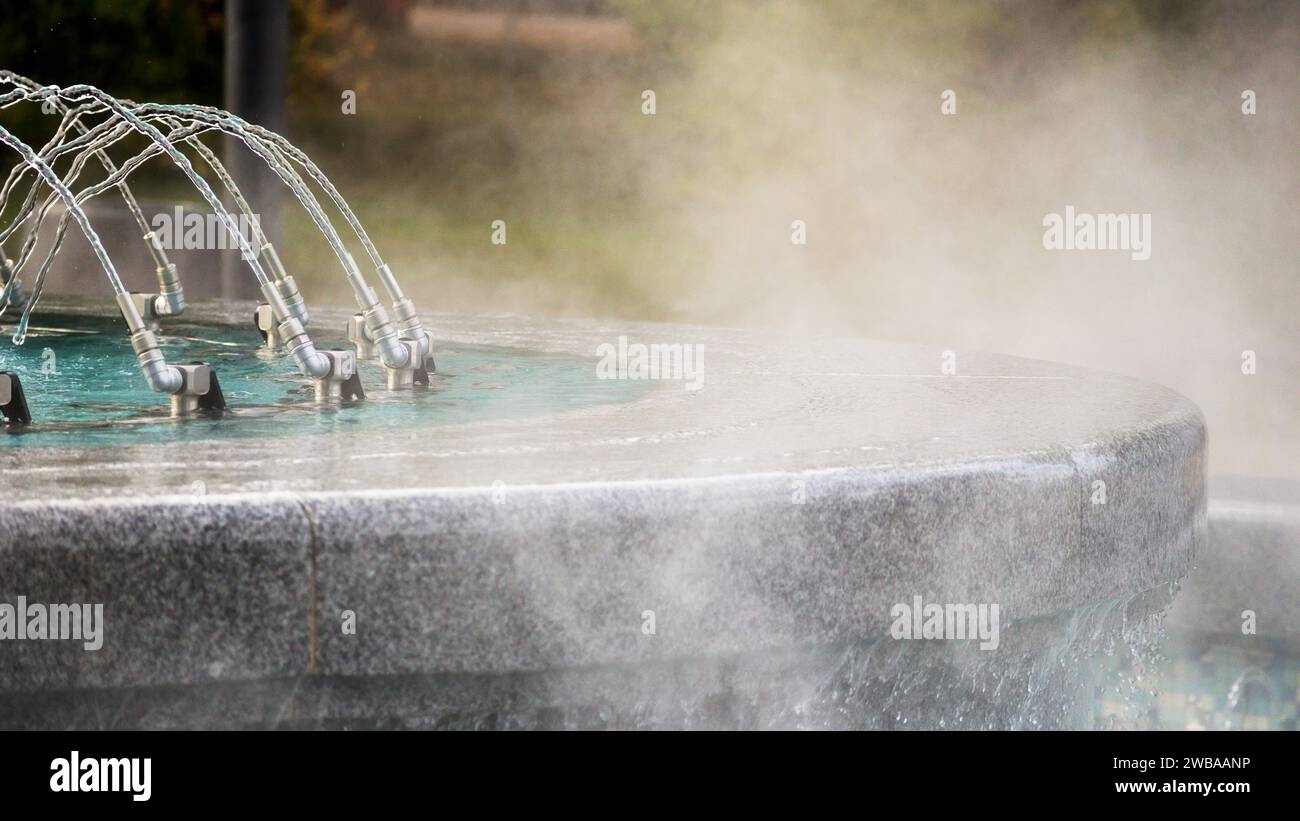 Mechanism of a metal detail of a fountain with jets of water and steam ...