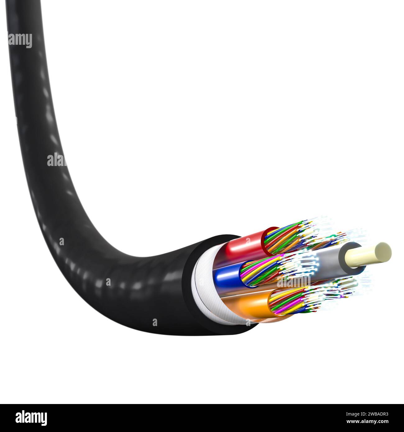 black optical fibre cable isolated on white. 3d render Stock Photo - Alamy