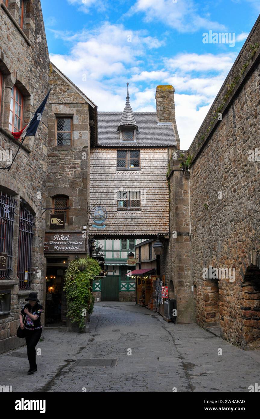 Empty street scene on Grande Rue, Mont Saint Michel, Mont-St-Michel ...