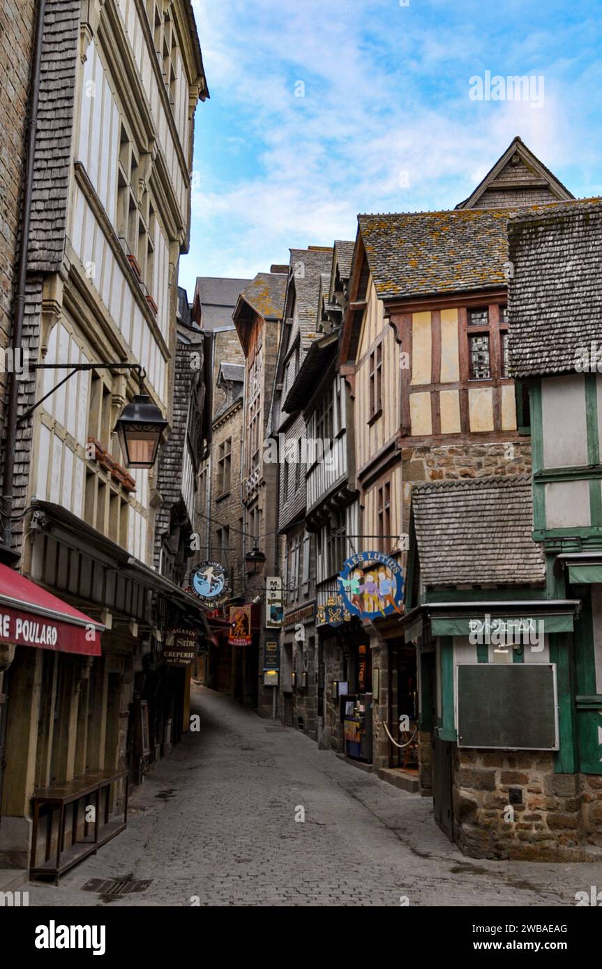 Empty street scene on Grande Rue, Mont Saint Michel, Mont-St-Michel ...