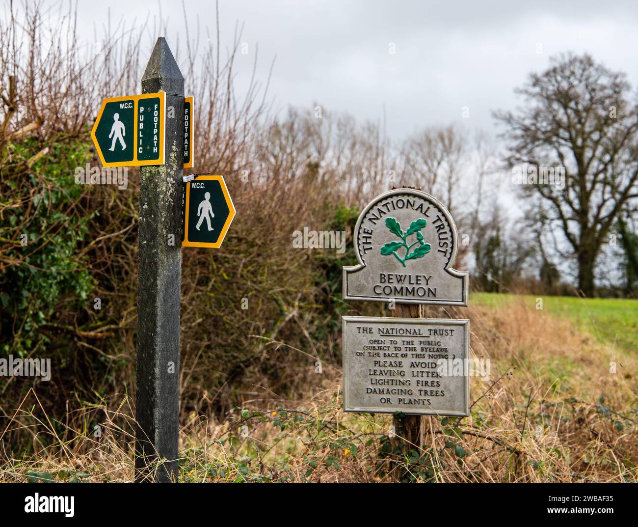 National trust Bewley Common Lacock notice with public footpath ...