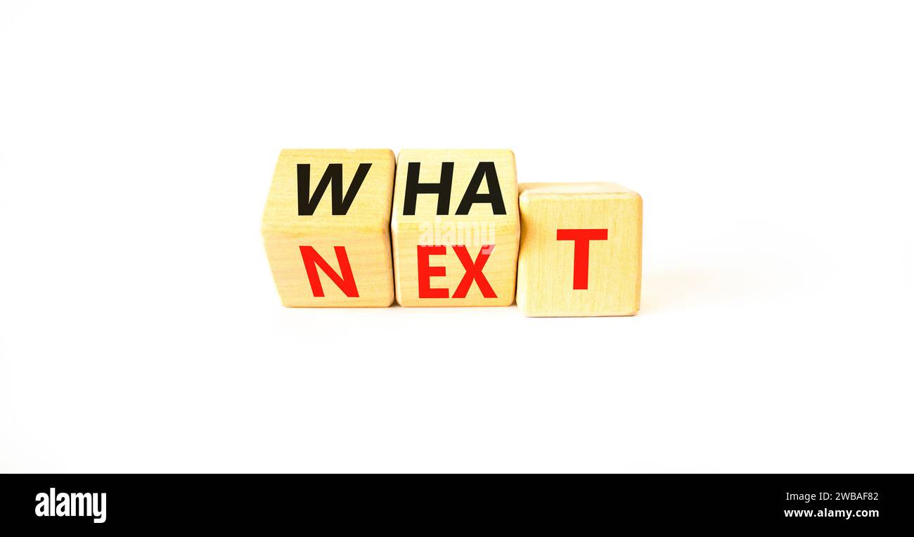 What next symbol. Concept words What next on wooden blocks. Changed ...