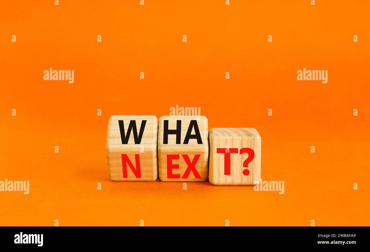 What next symbol. Concept words What next on wooden blocks. Changed ...