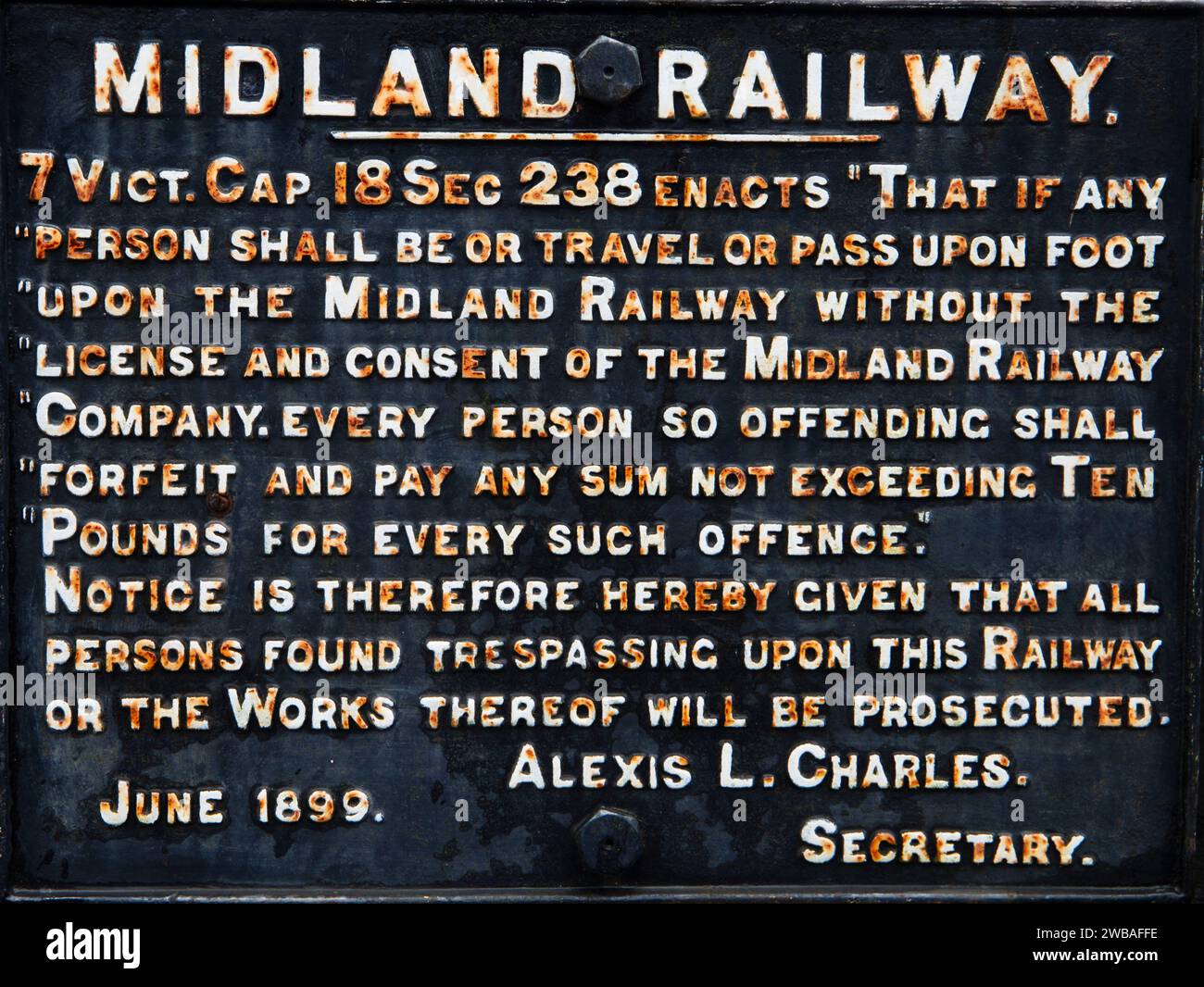 Midland Railway trespassing notice dated June 1899 Stock Photo - Alamy