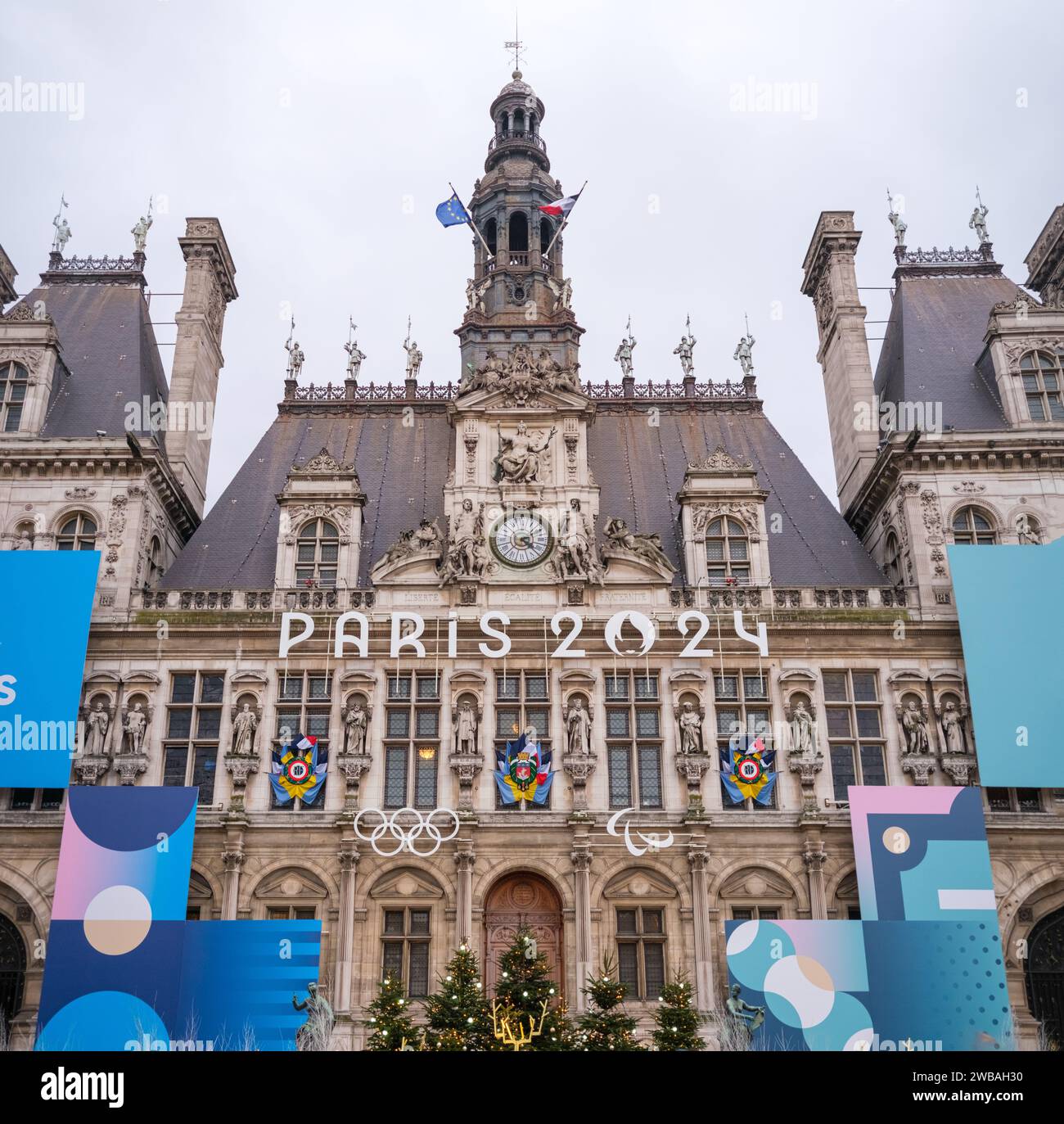Paris, France - January 1, 2024: Facade of the Paris town hall ...