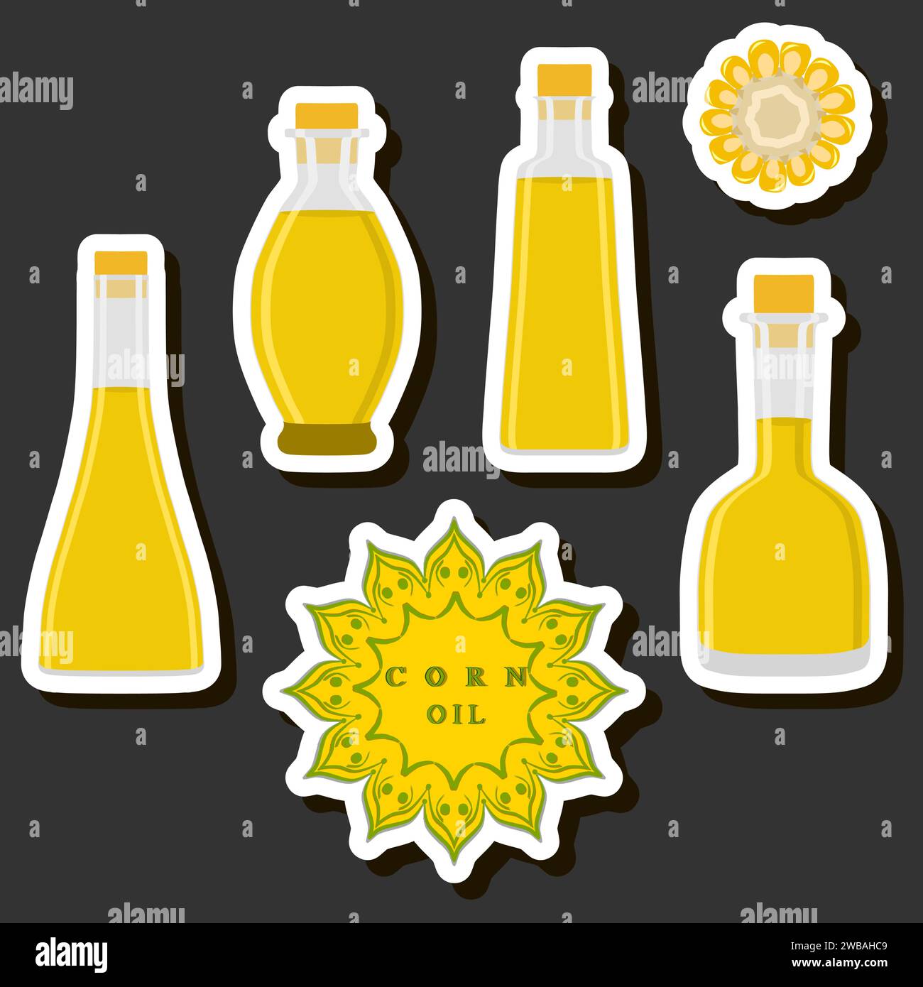 Illustration on theme big set different types liquid oil, bottle ...