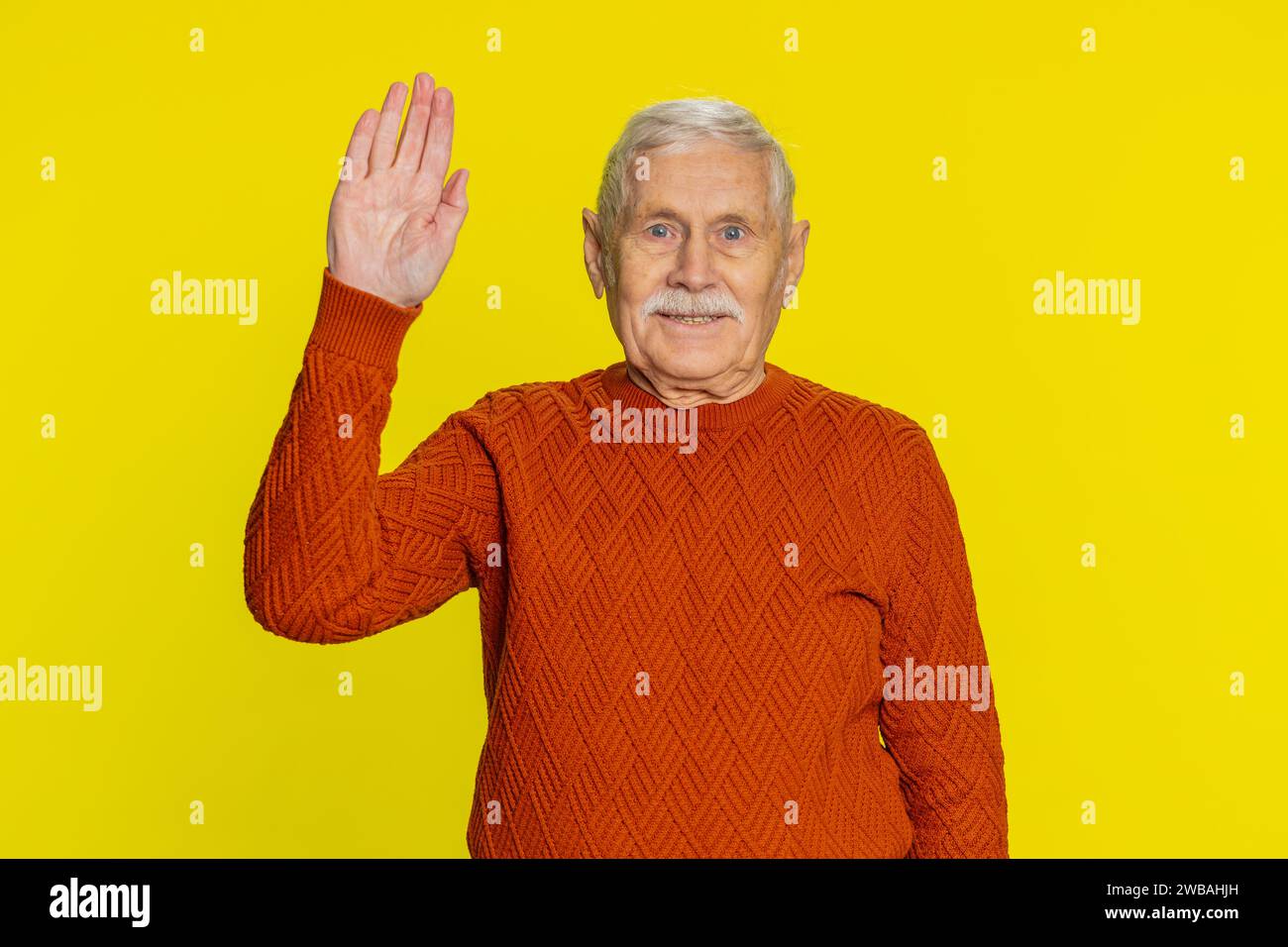 Senior man waving hands camera hi-res stock photography and images - Alamy