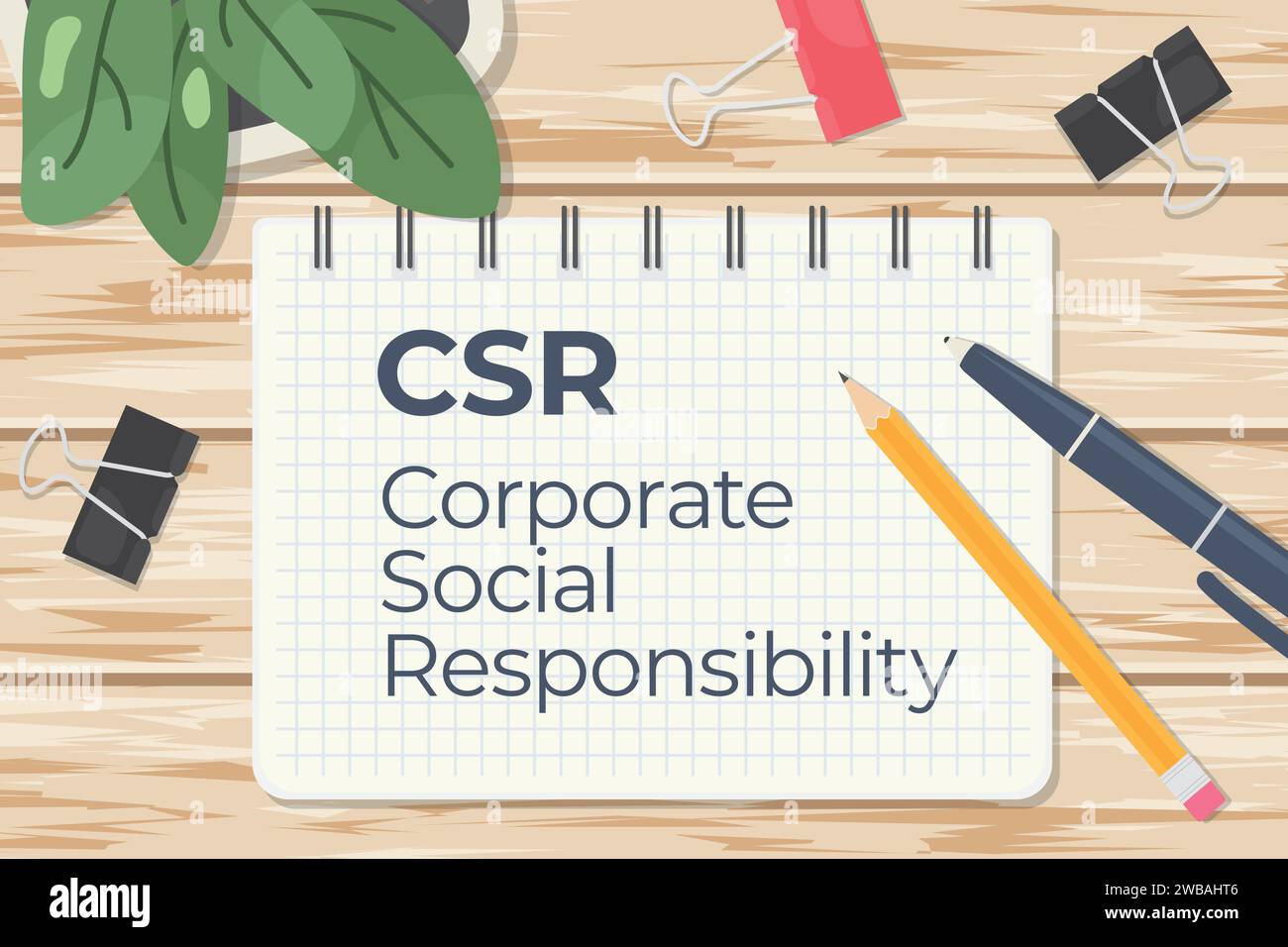 CSR Corporate Social Responsibility written on the spiral notebook ...