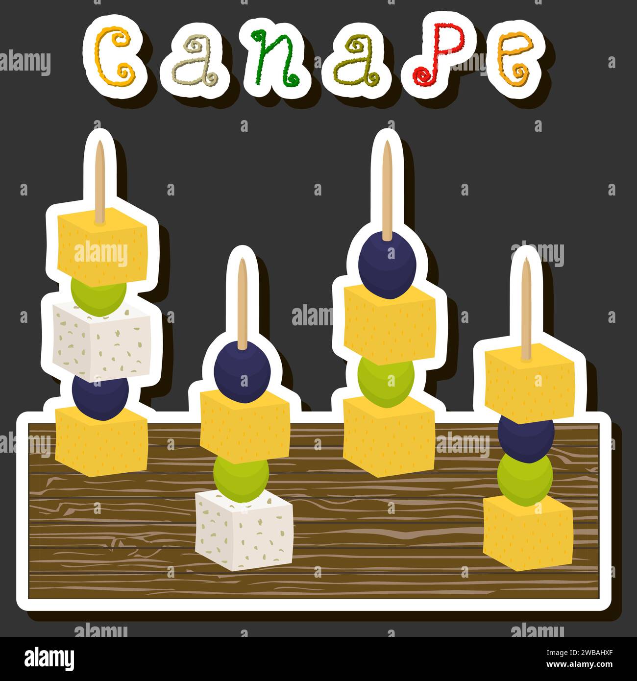 Illustration on theme big set various types beautiful tasty canape ...