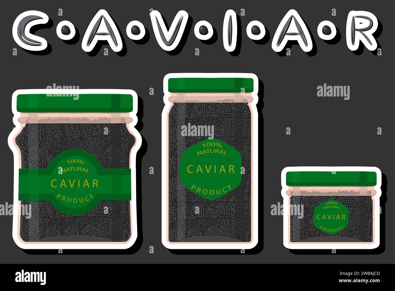 Illustration on theme big set various types fish caviar, glass jar ...