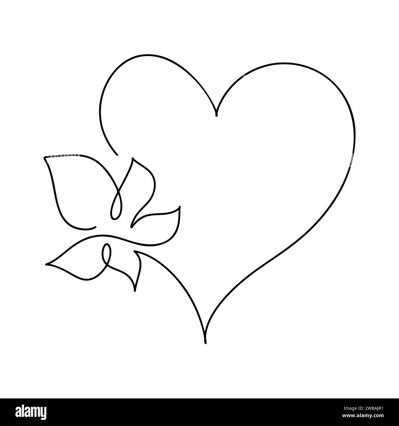 Hand drawn love heart with flower monoline vector logo one art line ...