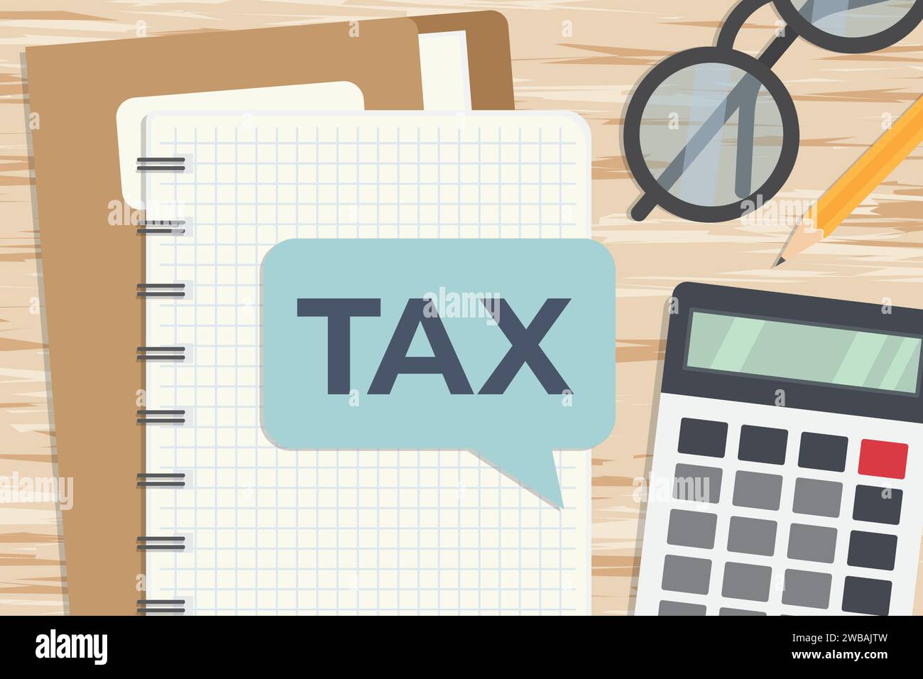 tax word written on the speech bubble, flat lay composition on the ...