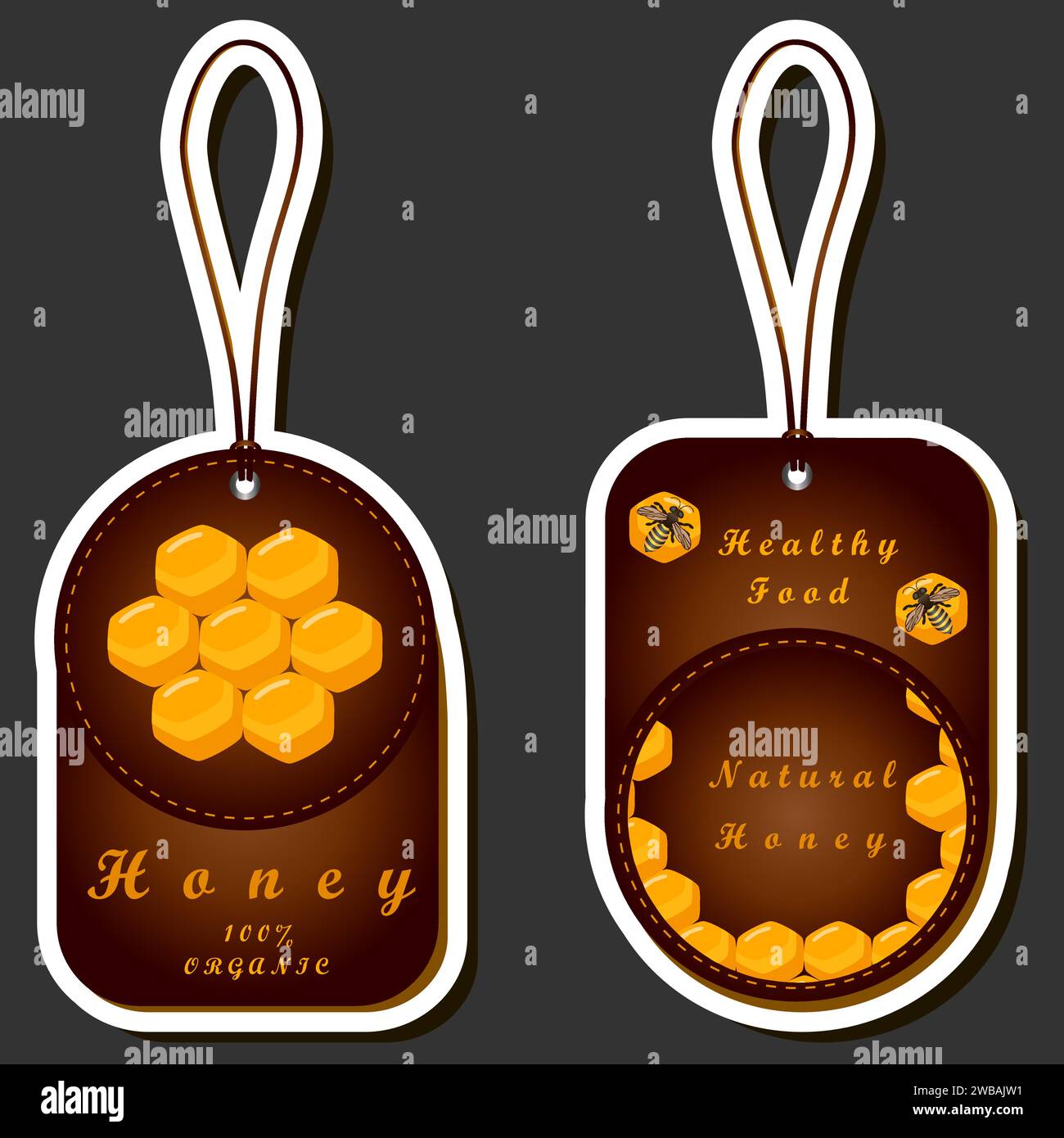 Illustration on theme for label of sugary flowing down honey in ...