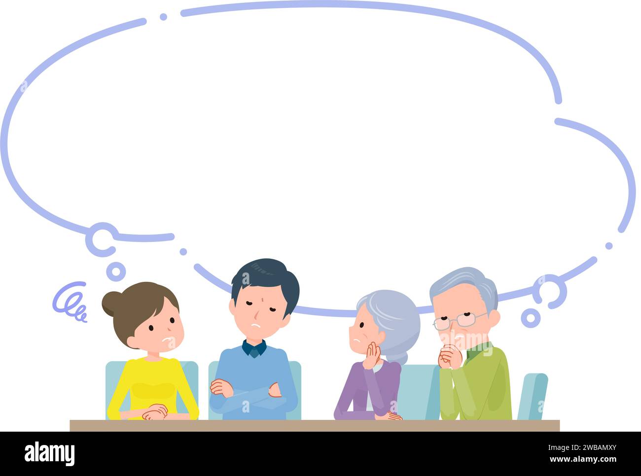 A scene where a couple and their parents are worried.Vector art that is ...