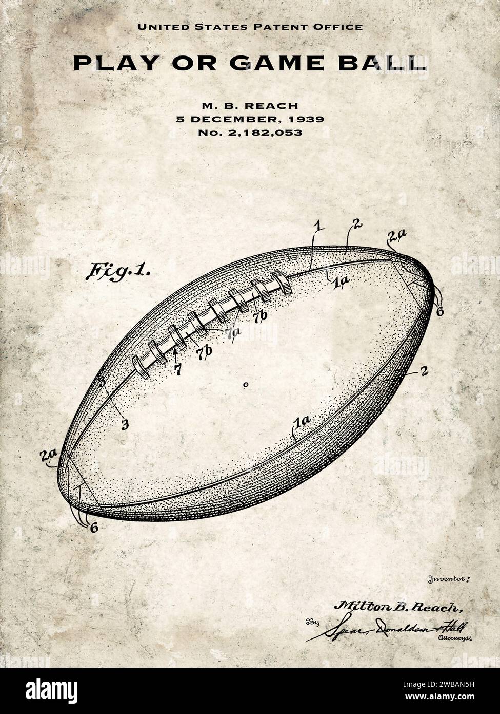 US patent design from 1939 for football design on a neutral background ...