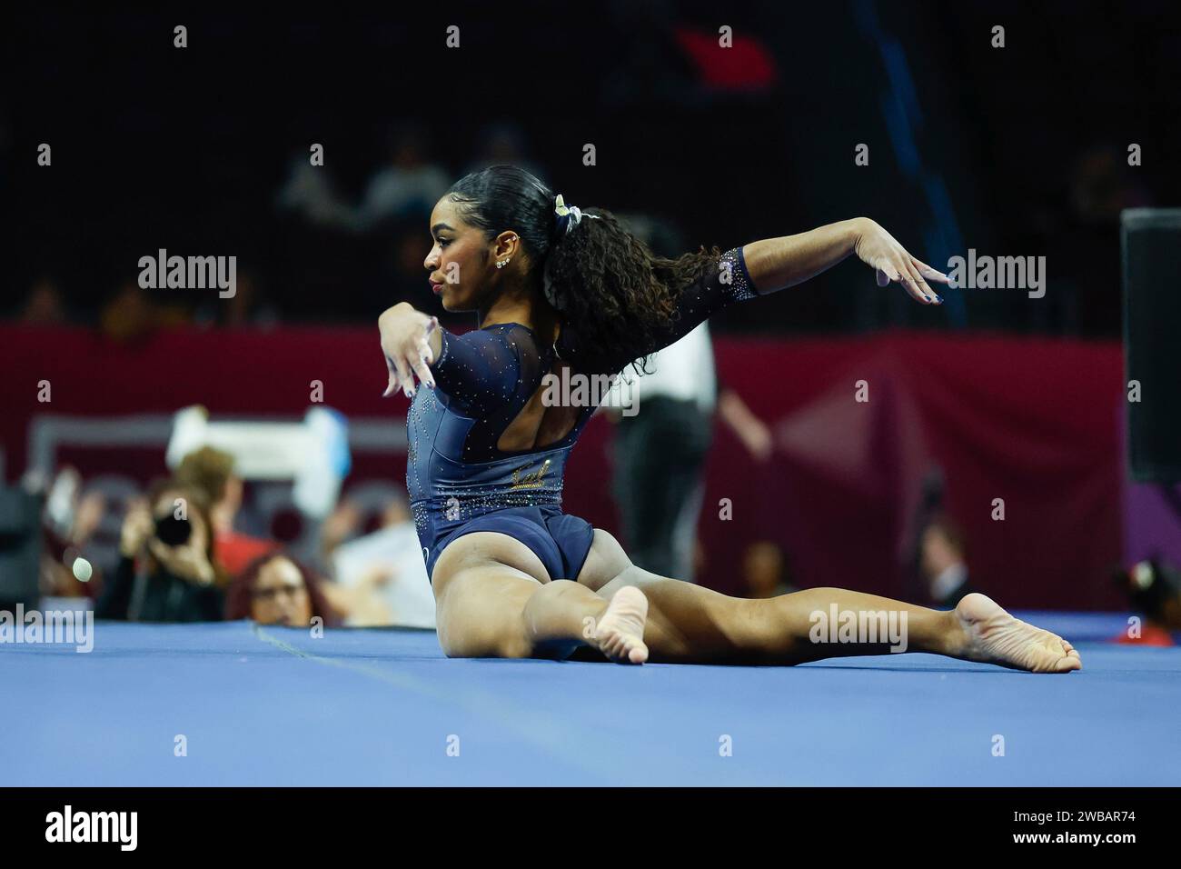 California's eMjae Frazier competes on the floor exercise during an ...