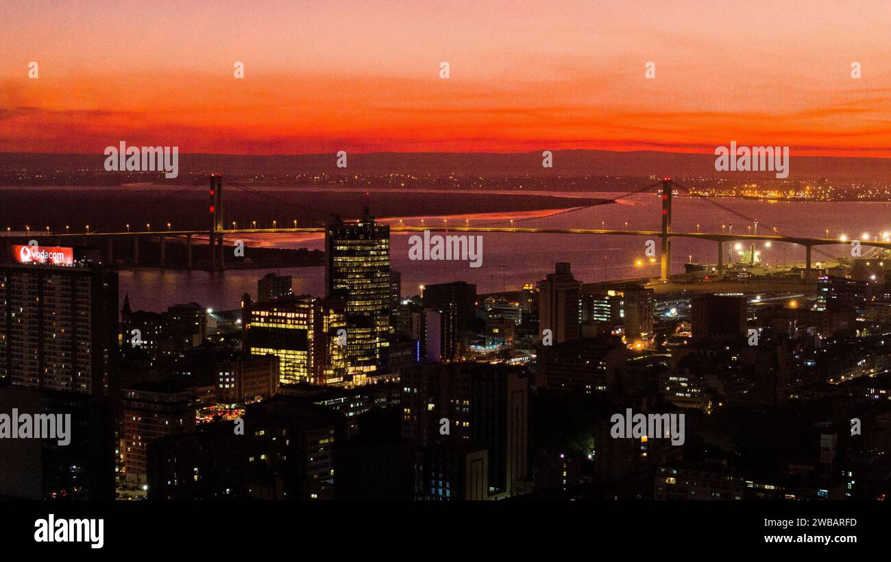 An aerial view of the city of Maputo with buildings and the Maputo ...