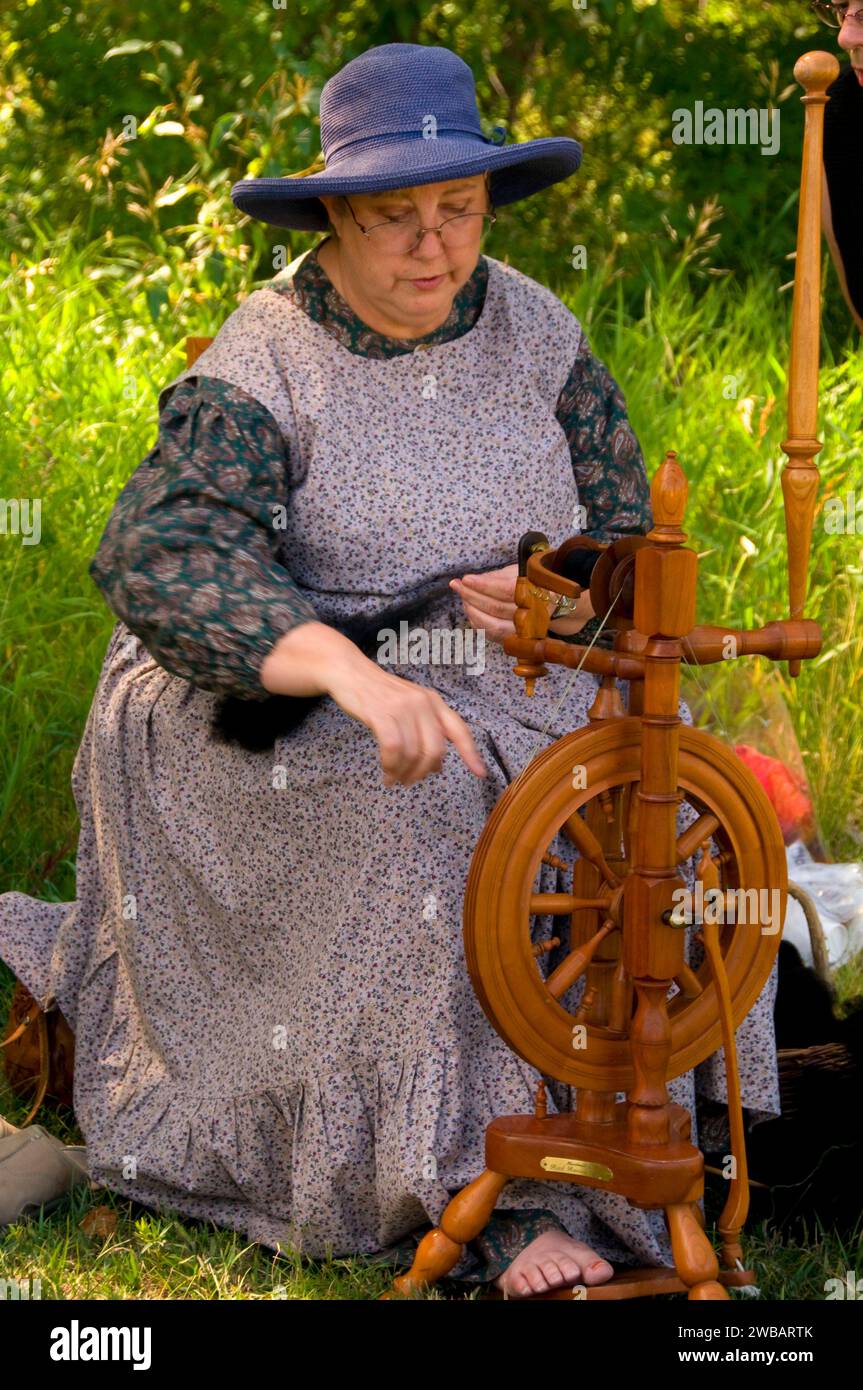 Reenactor spinning wool, Travelers Rest State Park, Lewis and Clark ...
