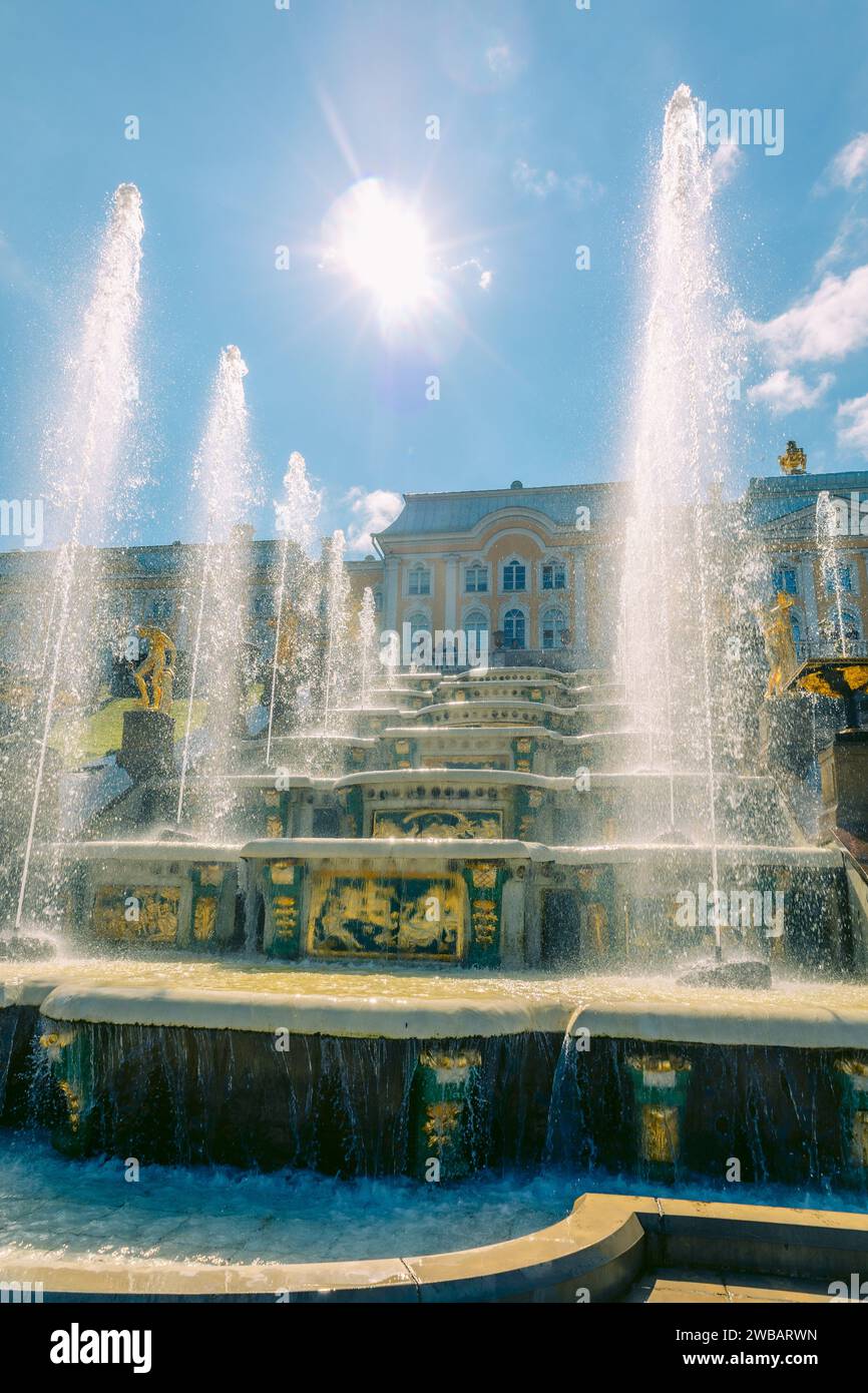 St. Petersburg, Russia - August 23, 2023: Fountains of Peterhof. Golden ...
