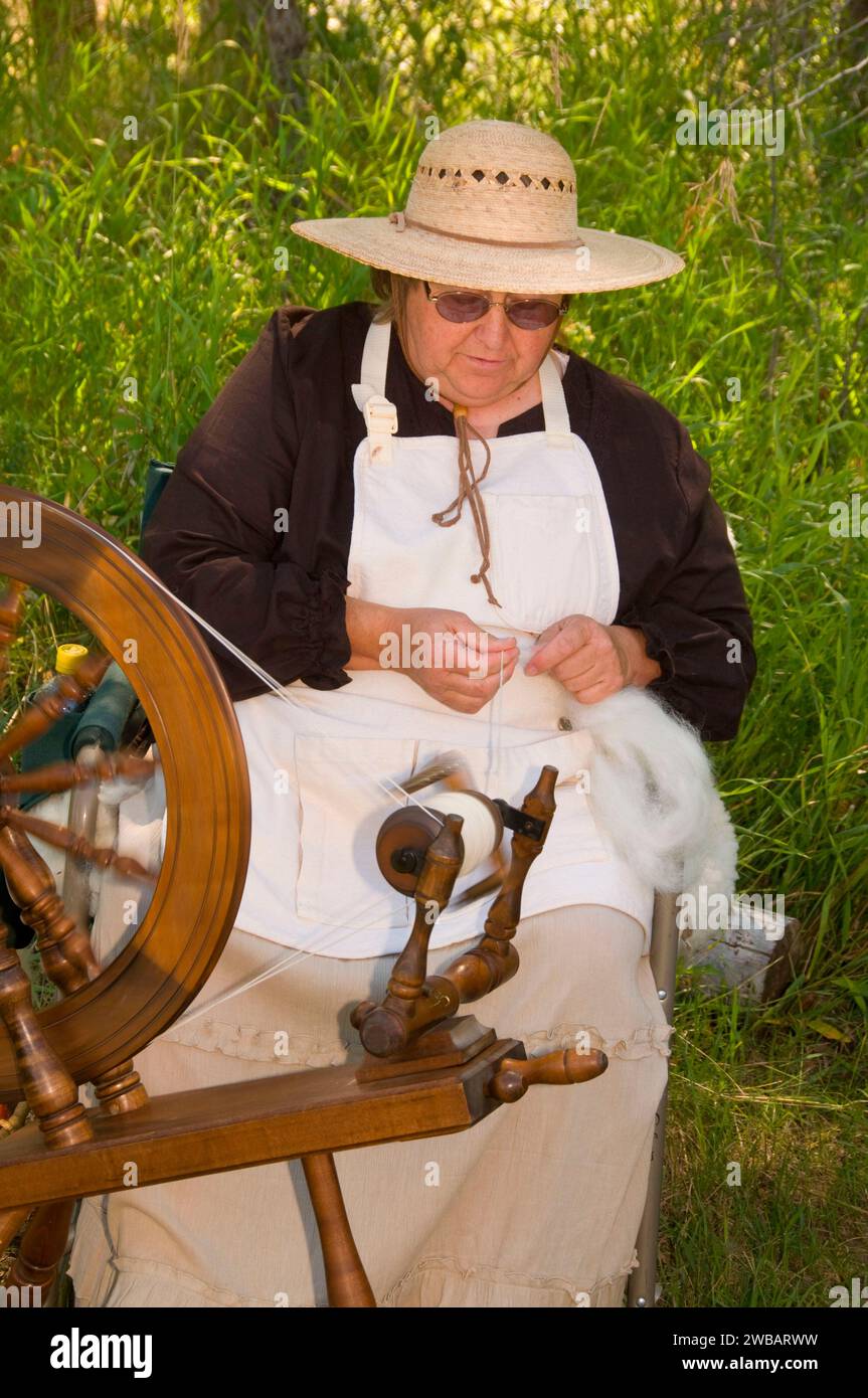 Reenactor spinning wool, Travelers Rest State Park, Lewis and Clark ...