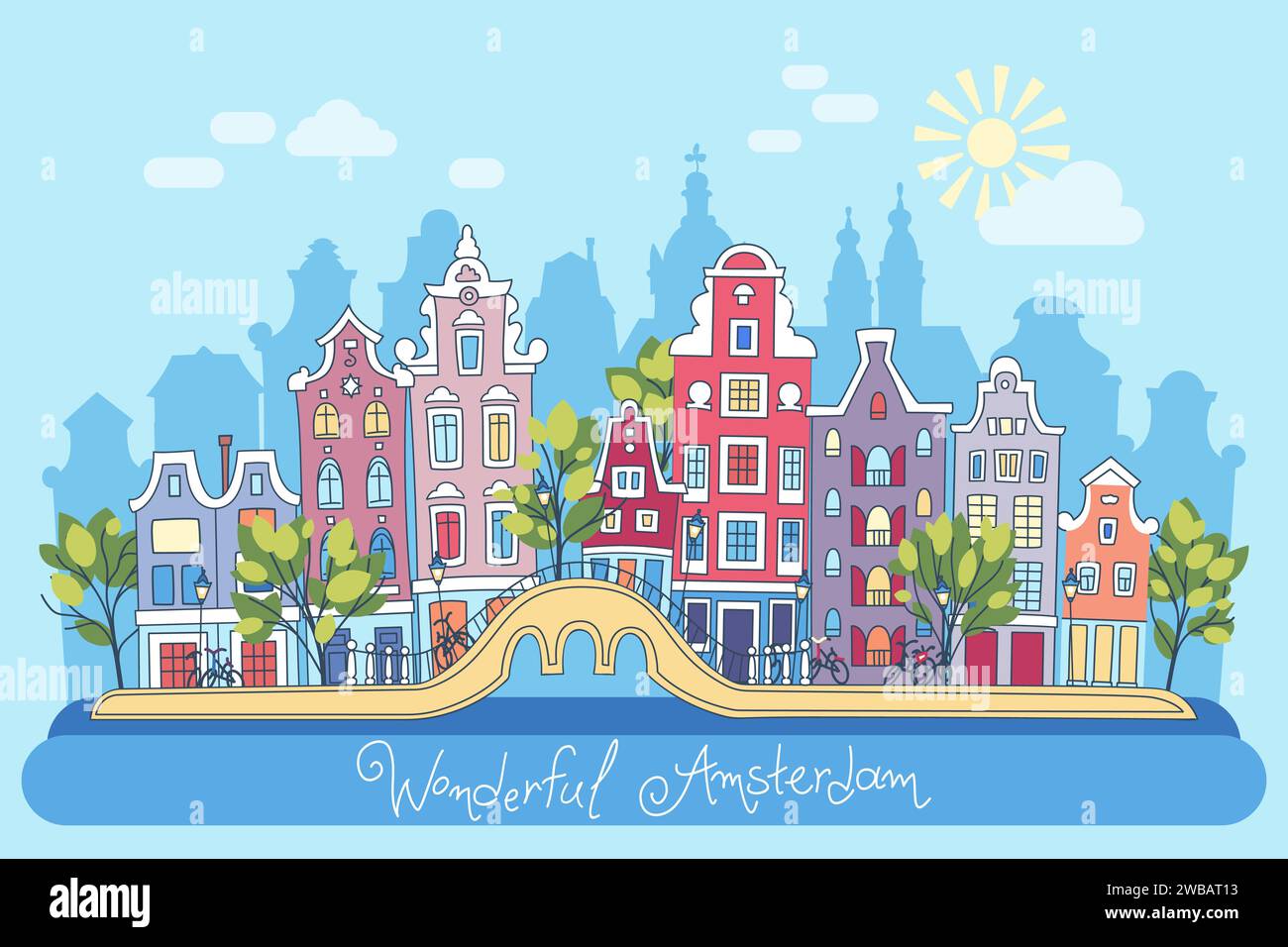 Spring Amsterdam city with traditional european houses Stock Vector Image & Art - Alamy