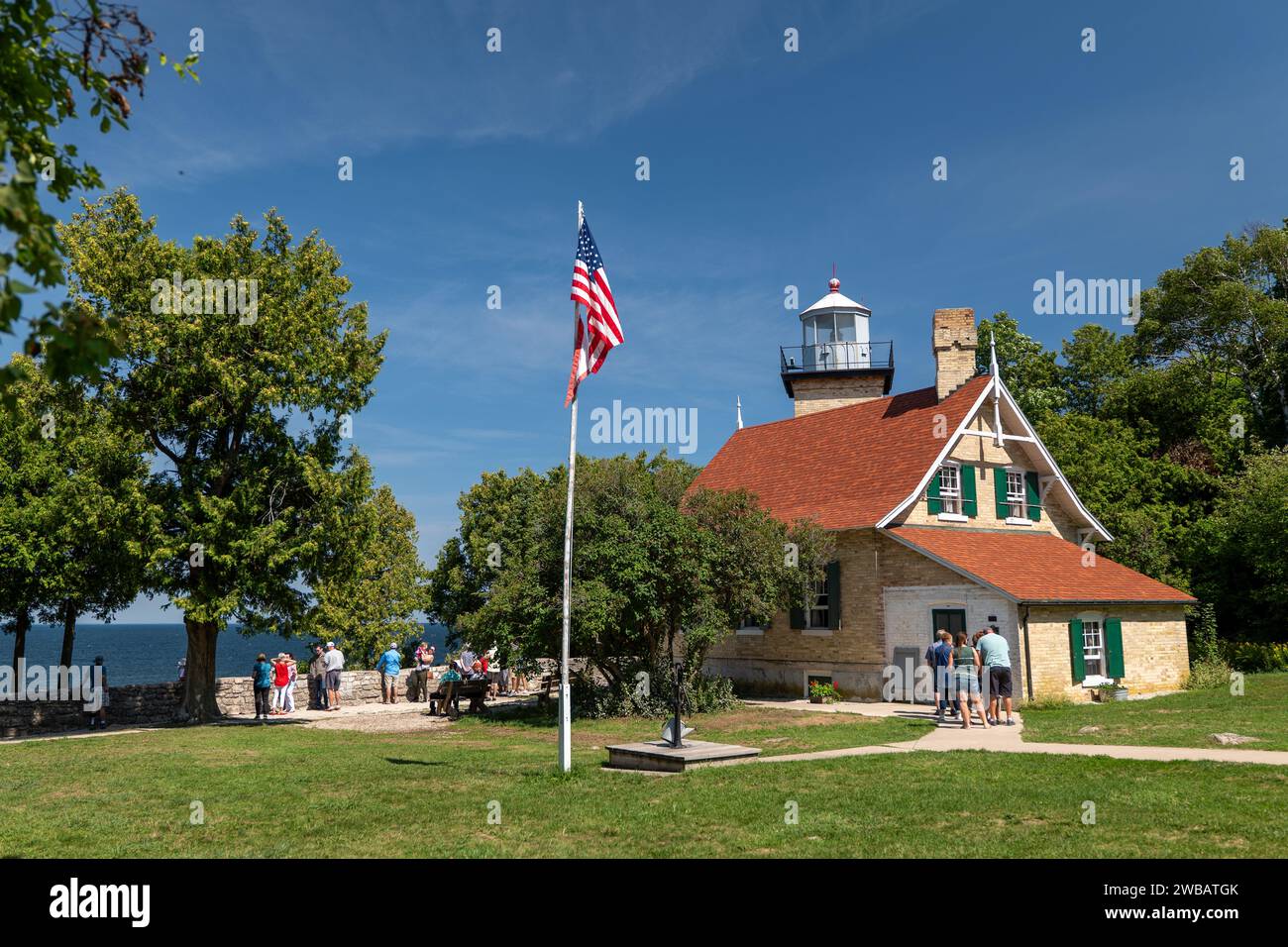 FISH CREEK, WI – 16 AUG 2023: Eagle Bluff Lighthouse on the lake shore ...